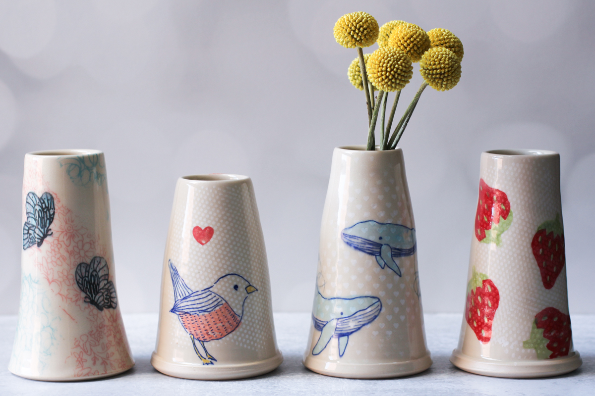 Vase - Swallow and Rainbow - Abby Berkson Ceramics