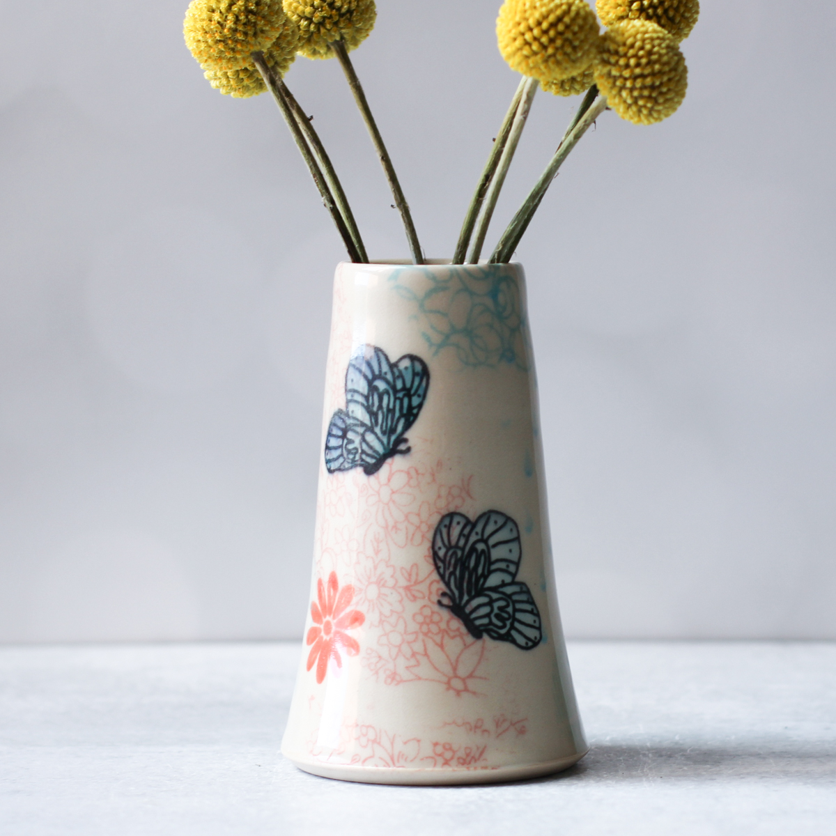 Vase - Butterflies, Flowers, Mixed Patterns - Abby Berkson Ceramics