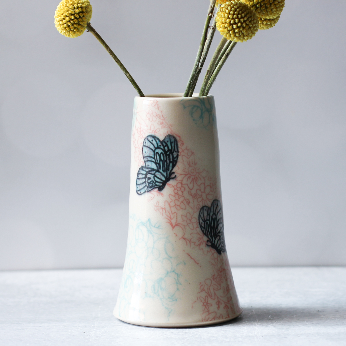Vase - Butterflies, Mixed Patterns - Abby Berkson Ceramics