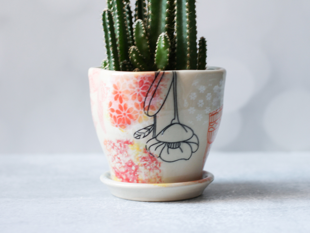 Planter with Saucer and Altered Rim - Bunny - 4 inch planter - Abby ...